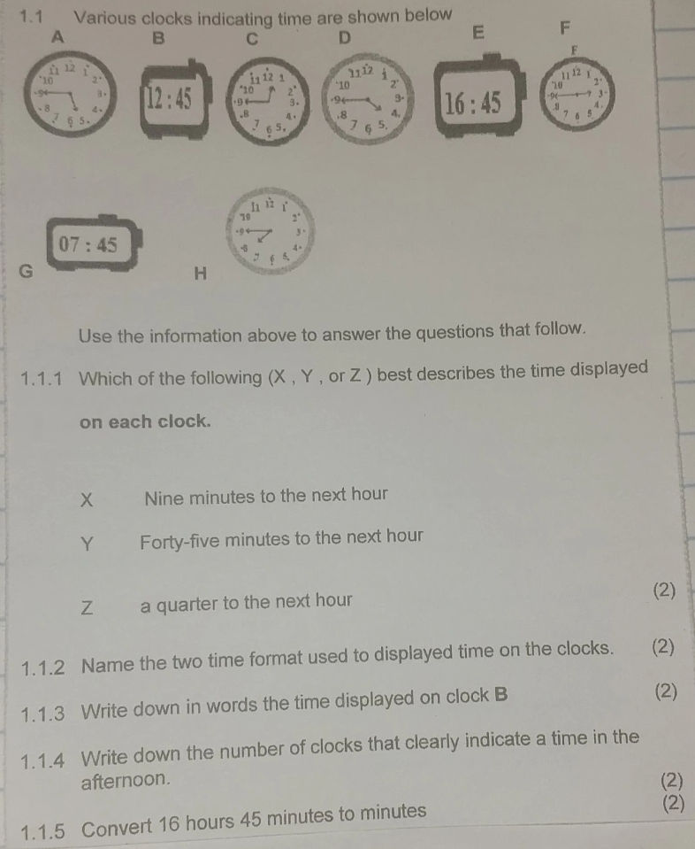 1.1 Various clocks indicating time are shown | StudyX