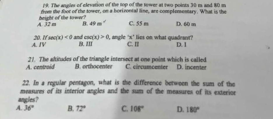 19. The angles of elevation of the top of | StudyX
