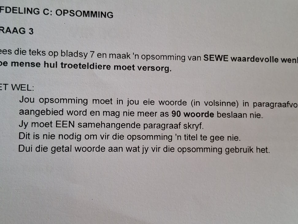 AFDELING C: OPSOMMING VRAAG 3 Lees die | StudyX
