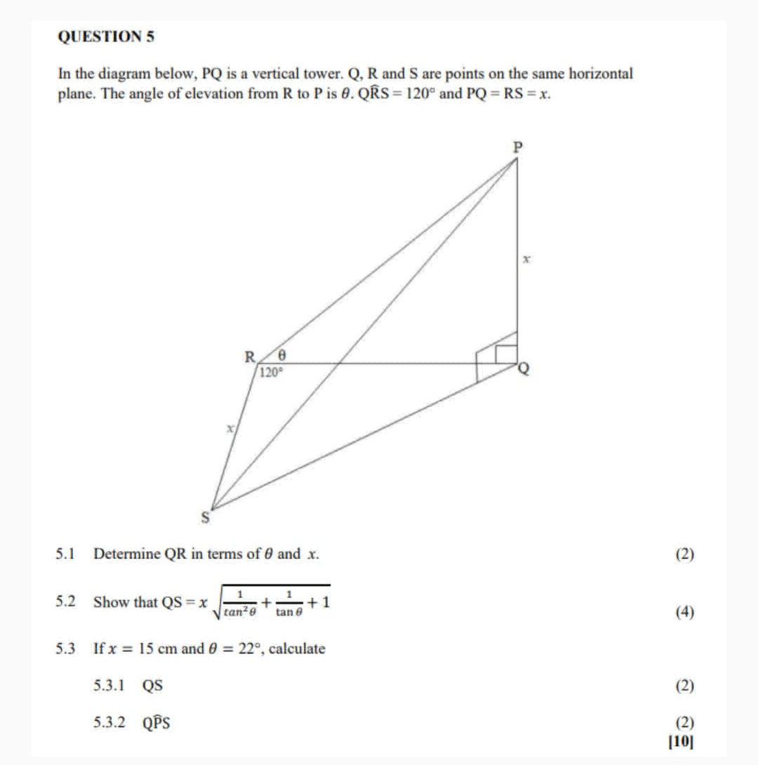 QUESTION 5 In the diagram below, PQ is a | StudyX