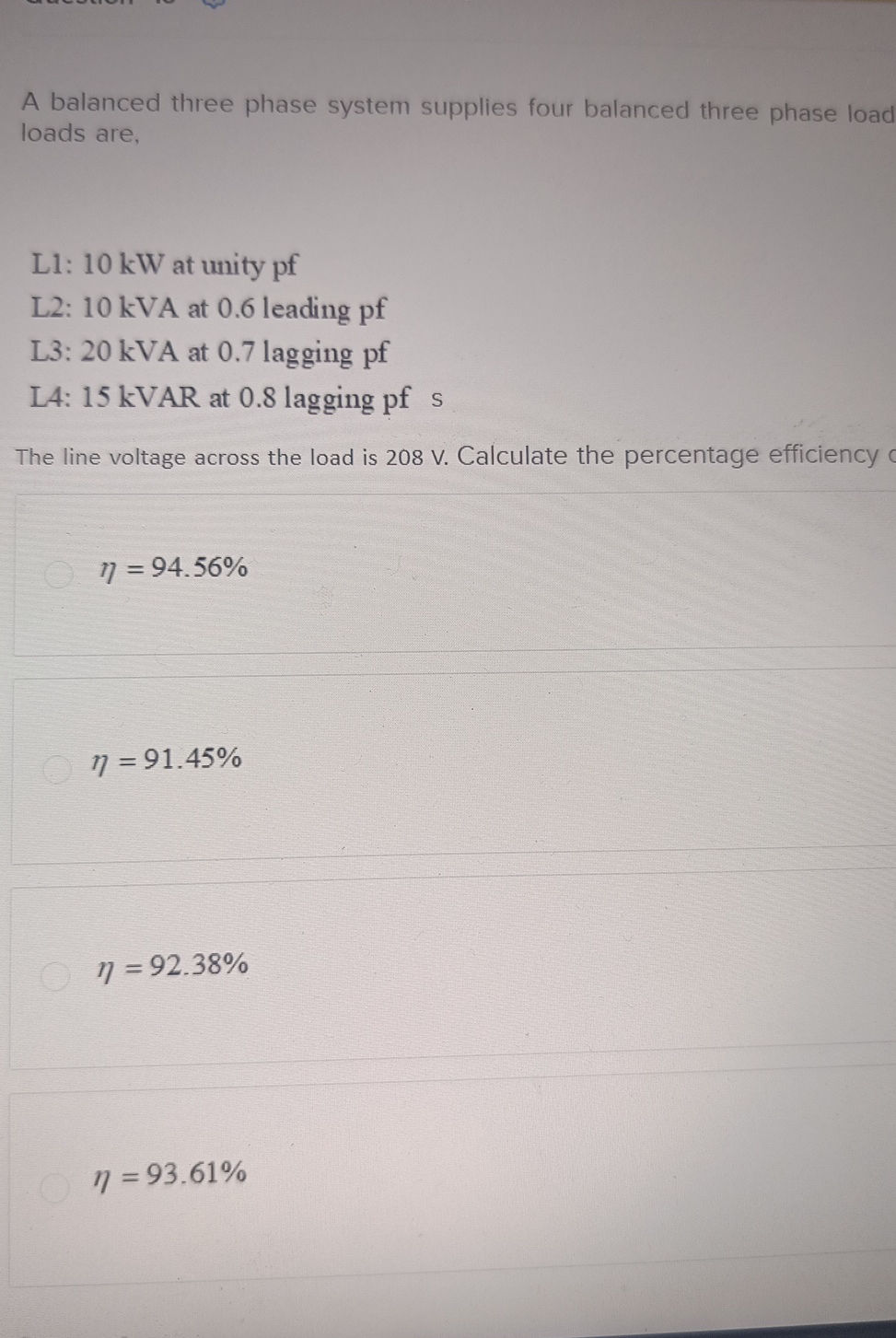A balanced three phase system supplies four | StudyX