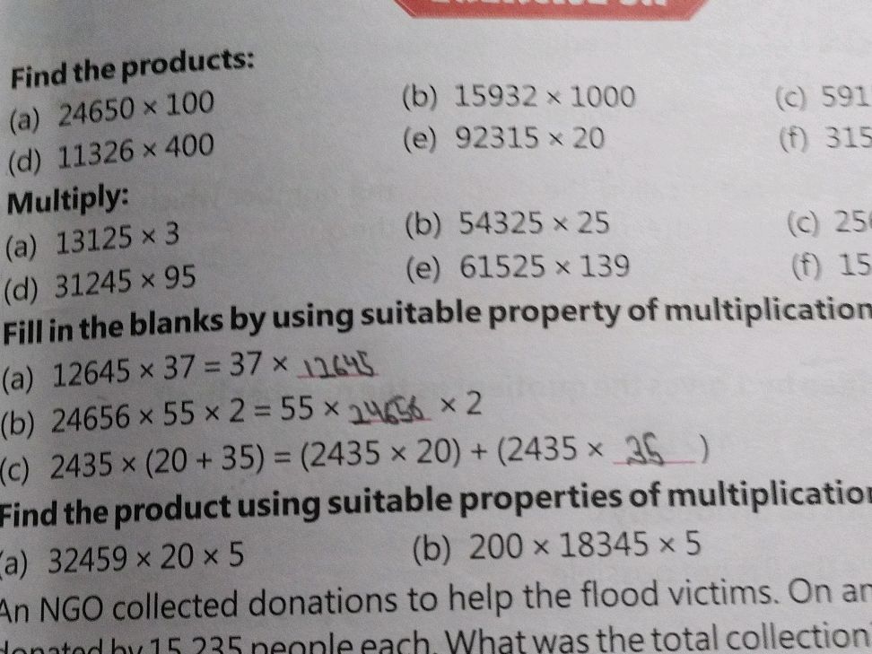 Find the products: (a) 24650 x 100 (b) 15932 | StudyX