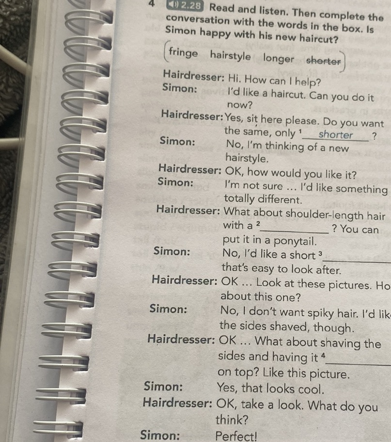 4 2.28 Read and listen. Then complete the | StudyX