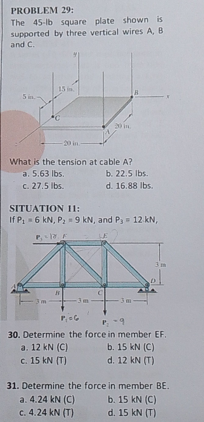 PROBLEM 29: The 45-lb square plate shown is | StudyX