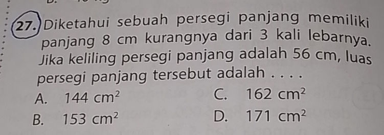 27. Diketahui sebuah persegi panjang | StudyX