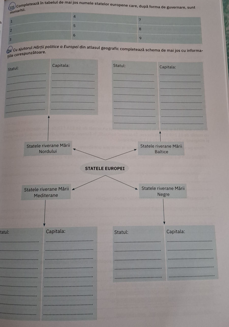 III Completează în tabelul de mai jos numele | StudyX