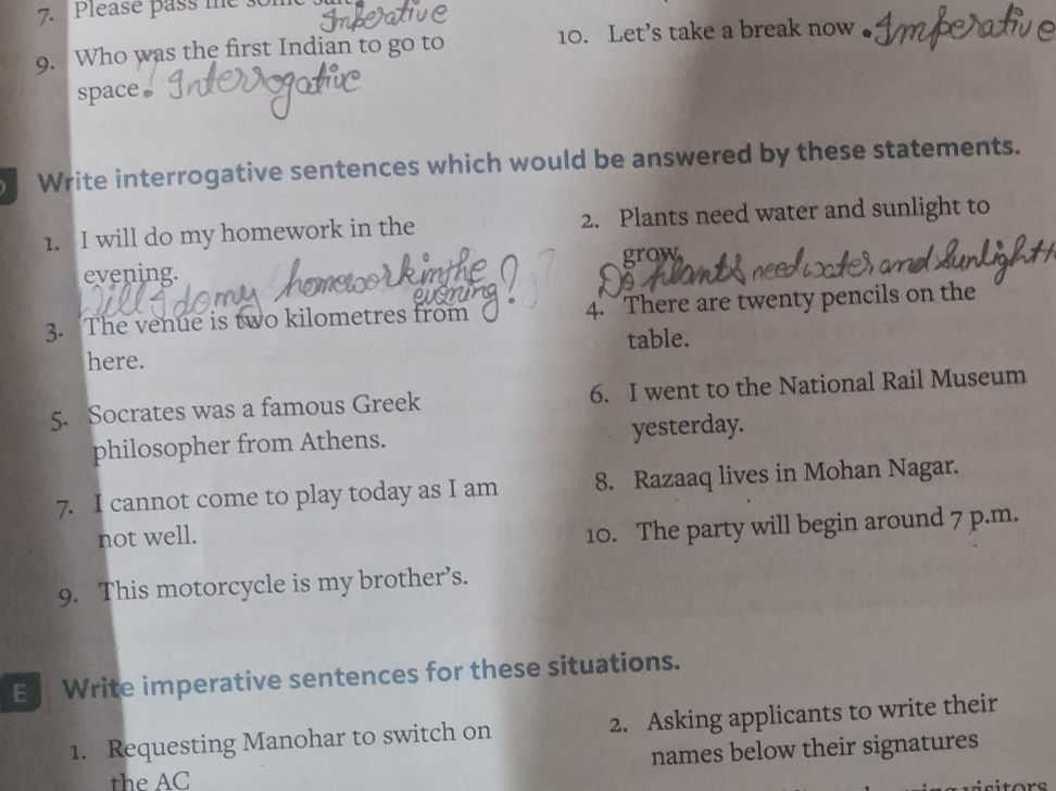 Write interrogative sentences which would be | StudyX