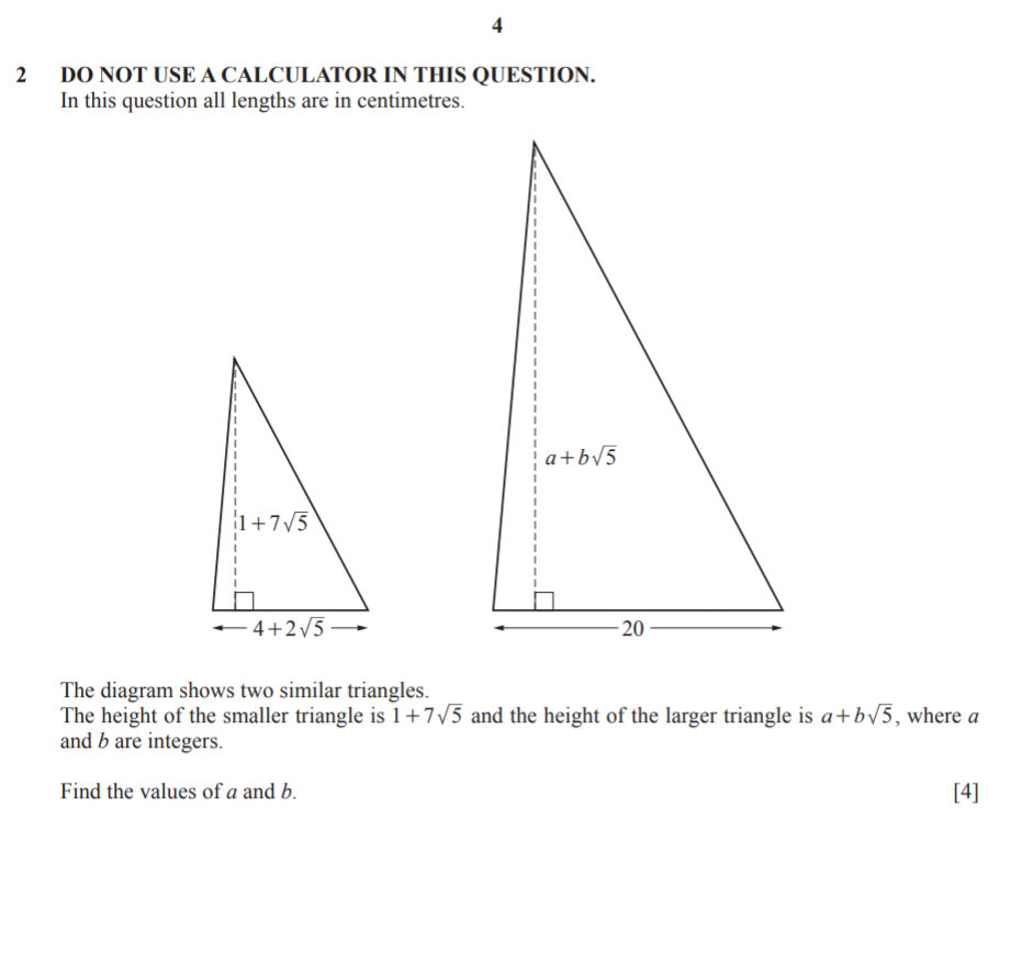 The diagram shows two similar triangles. The