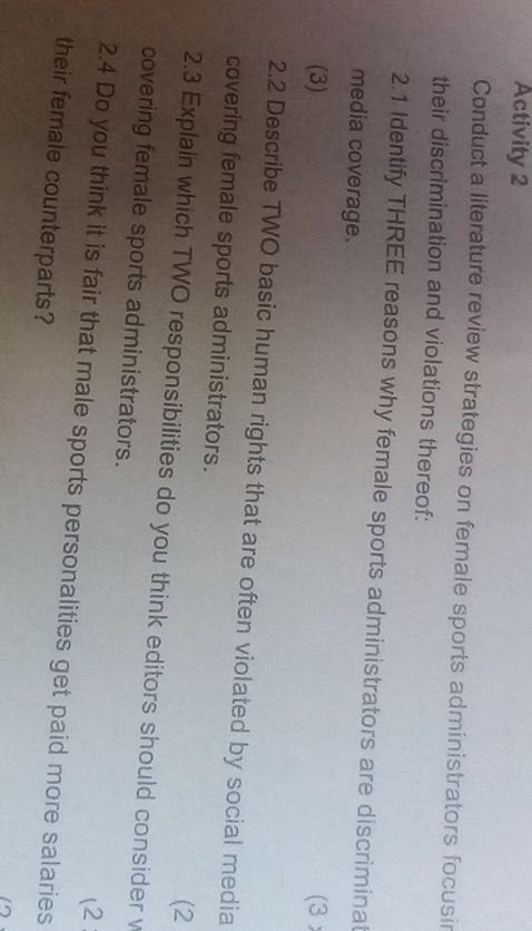 2.1 Identify THREE reasons why female sports | StudyX