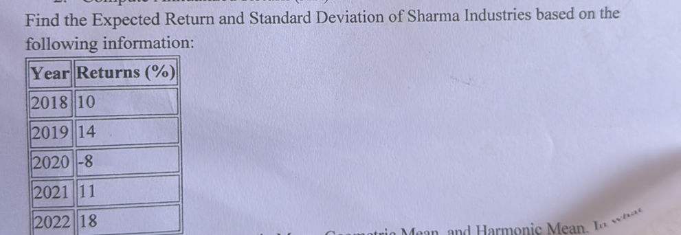 Find the Expected Return and Standard | StudyX