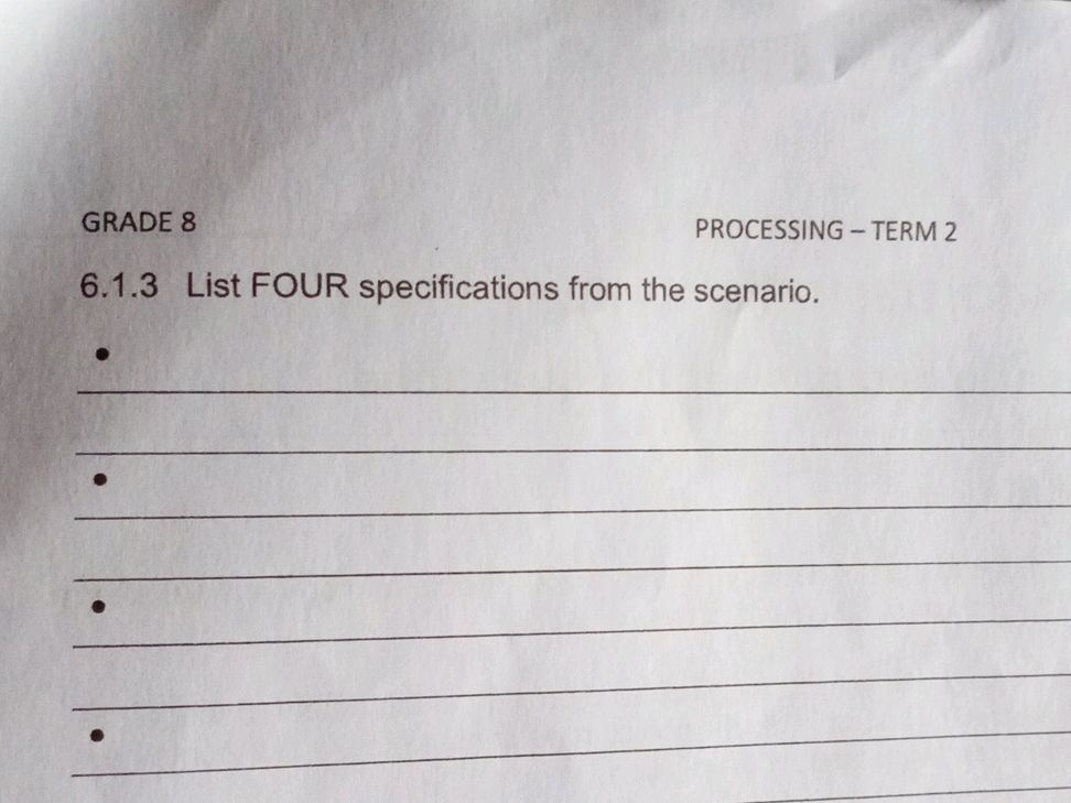 6.1.3 List FOUR specifications from the | StudyX