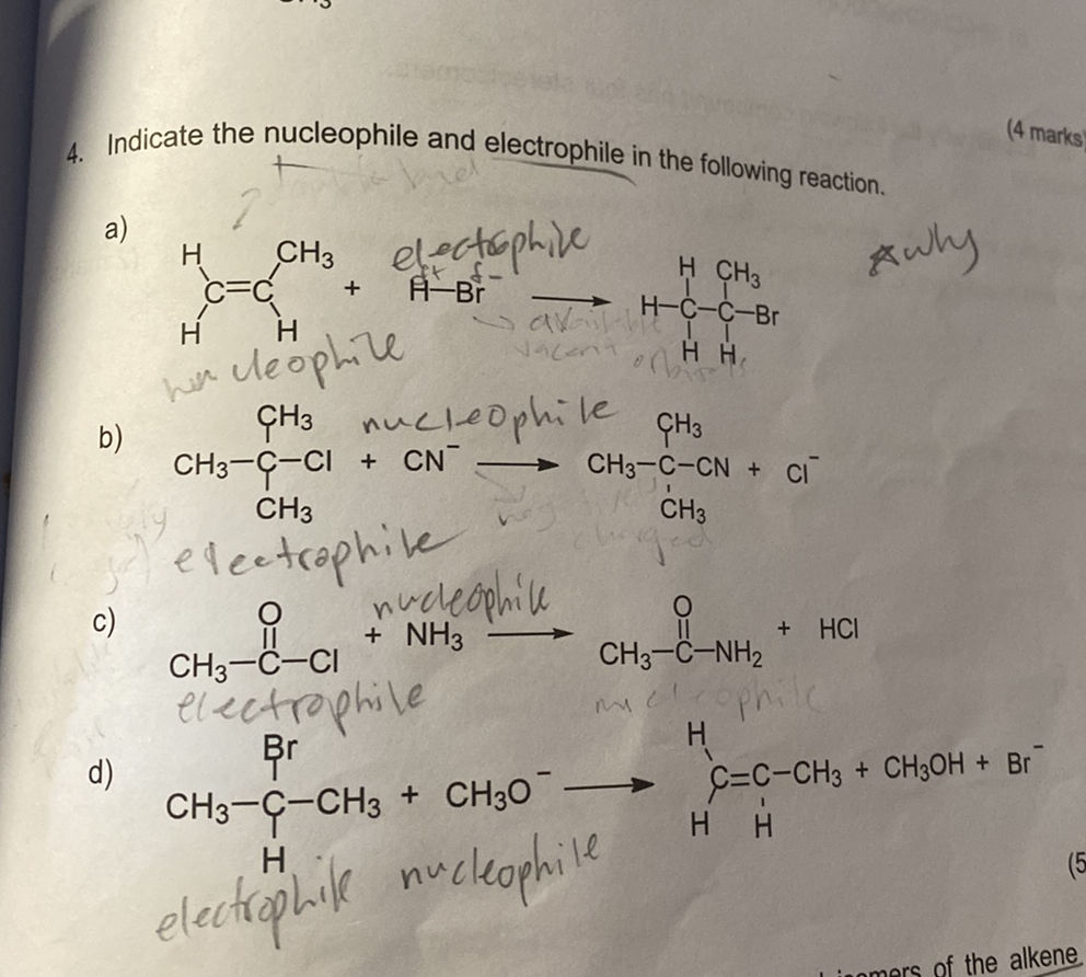 4. Indicate the nucleophile and electrophile | StudyX