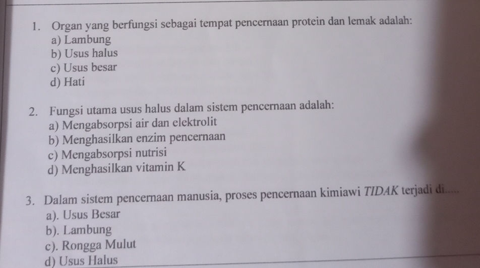 1. Organ yang berfungsi sebagai tempat | StudyX