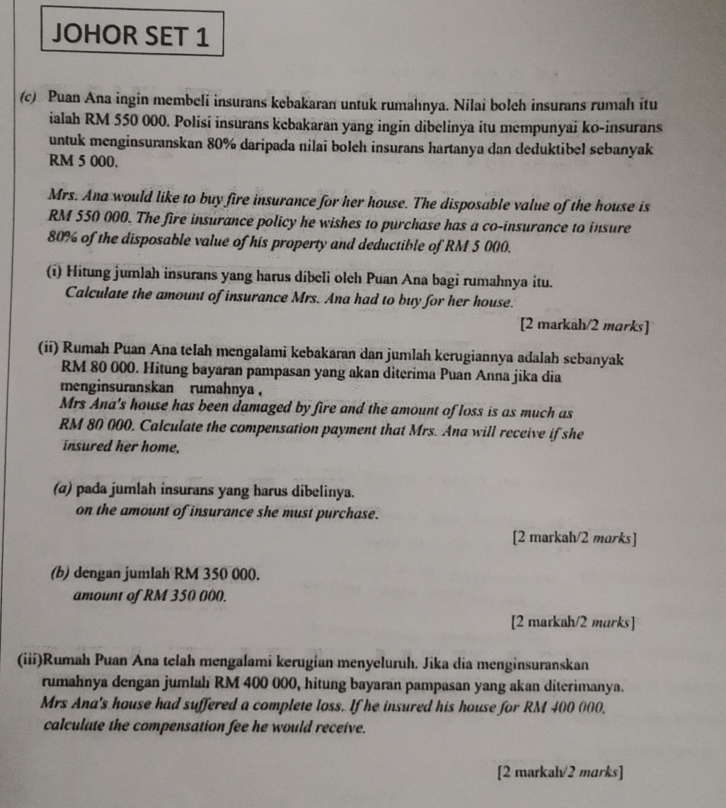 (c) Puan Ana ingin membeli insurans | StudyX