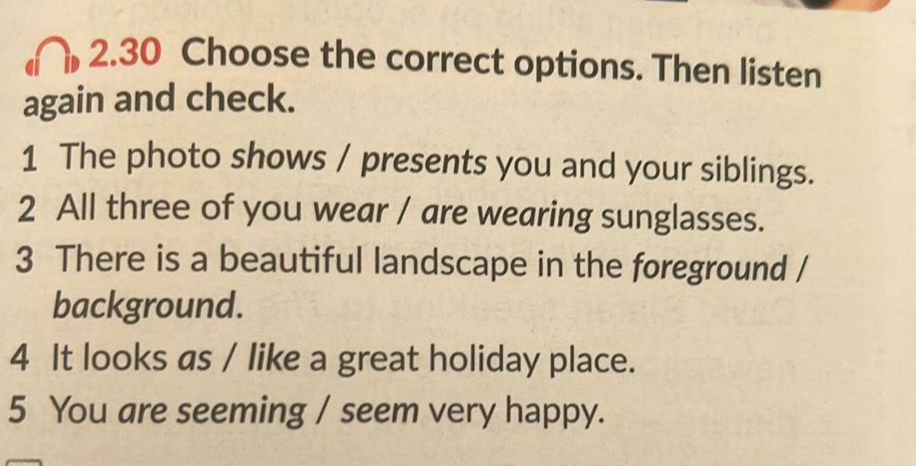 Choose the correct options. Then listen | StudyX