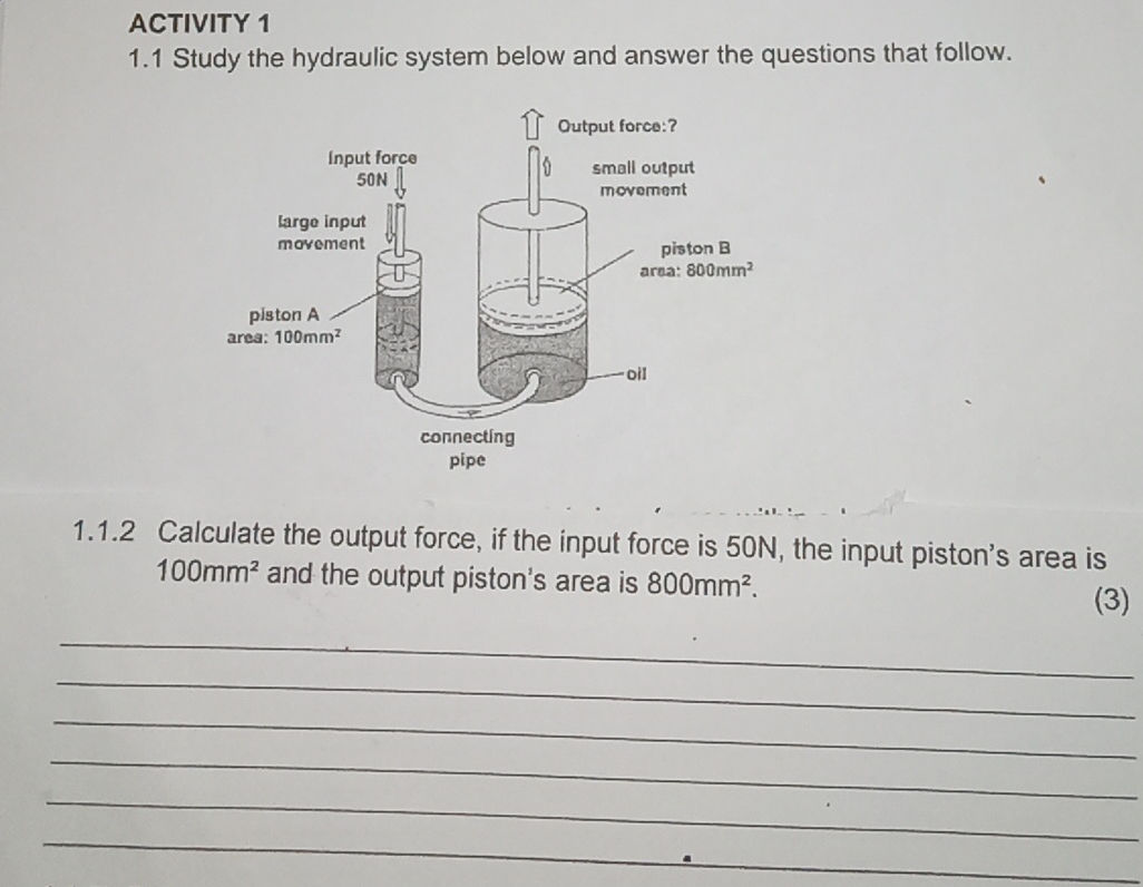 Calculate the output force, if the input | StudyX