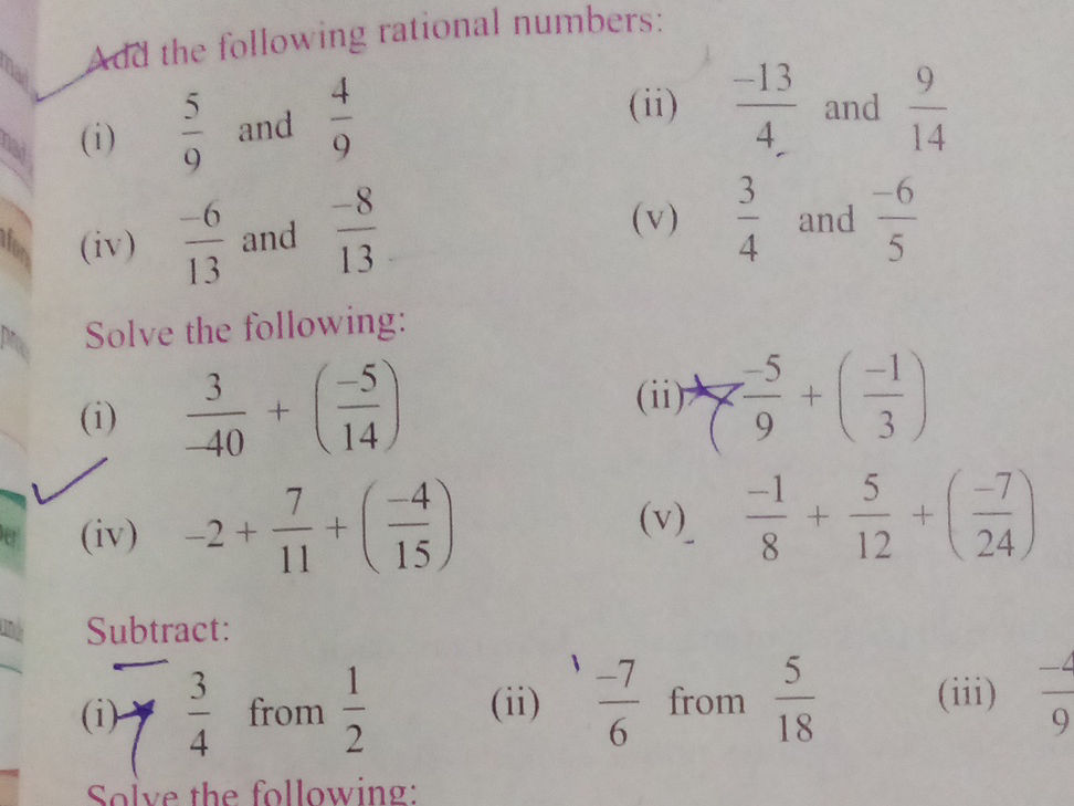 Add the following rational numbers: (i) $ | StudyX