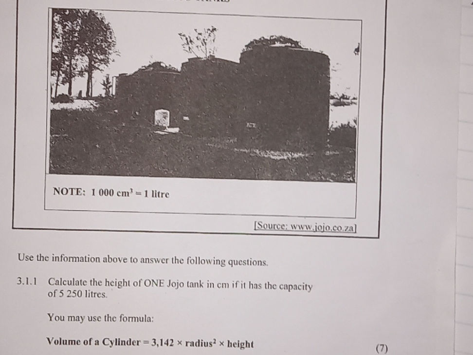 3.1.1 Calculate the height of ONE Jojo tank | StudyX