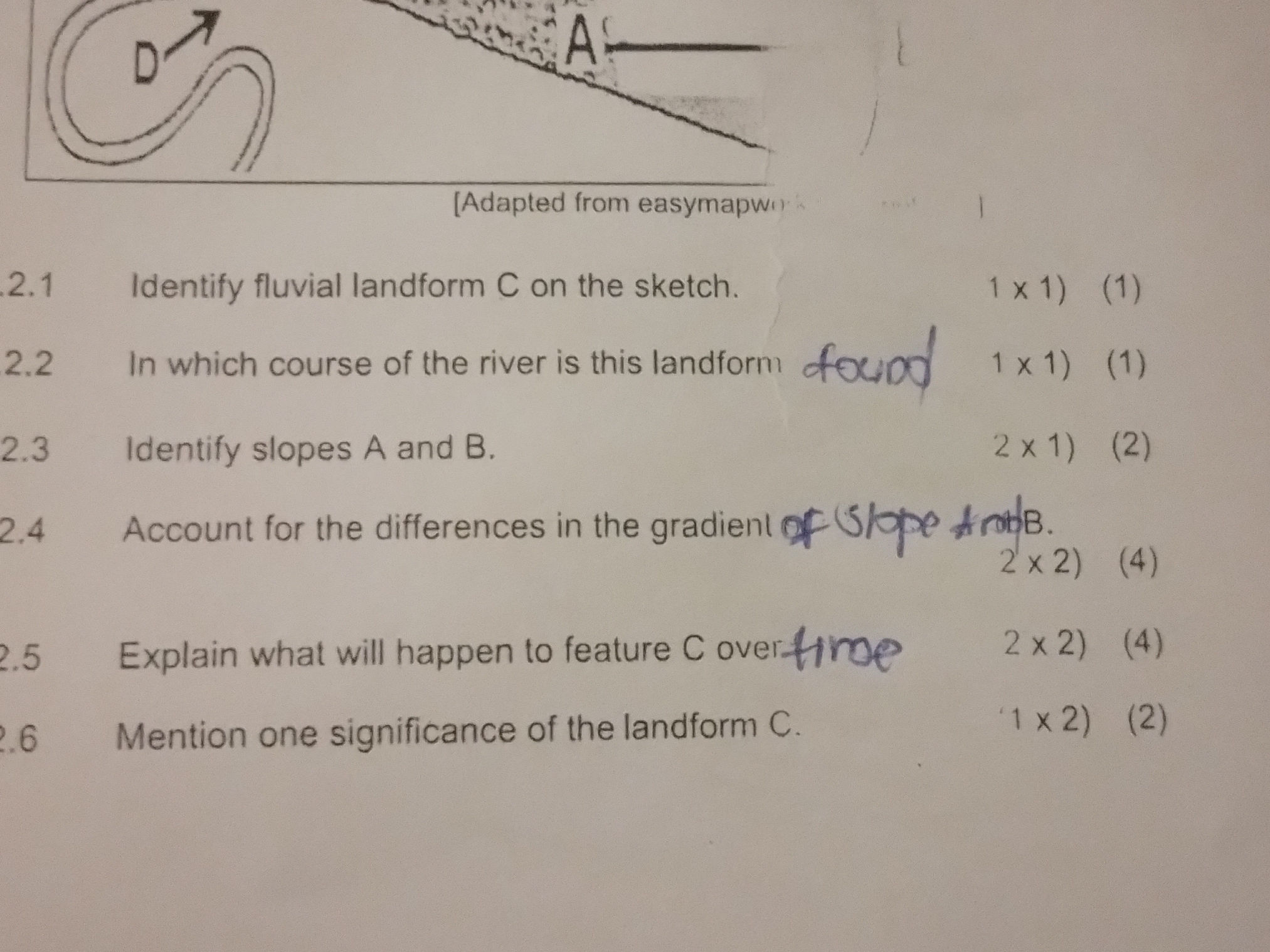 2.1 Identify fluvial landform C on the | StudyX