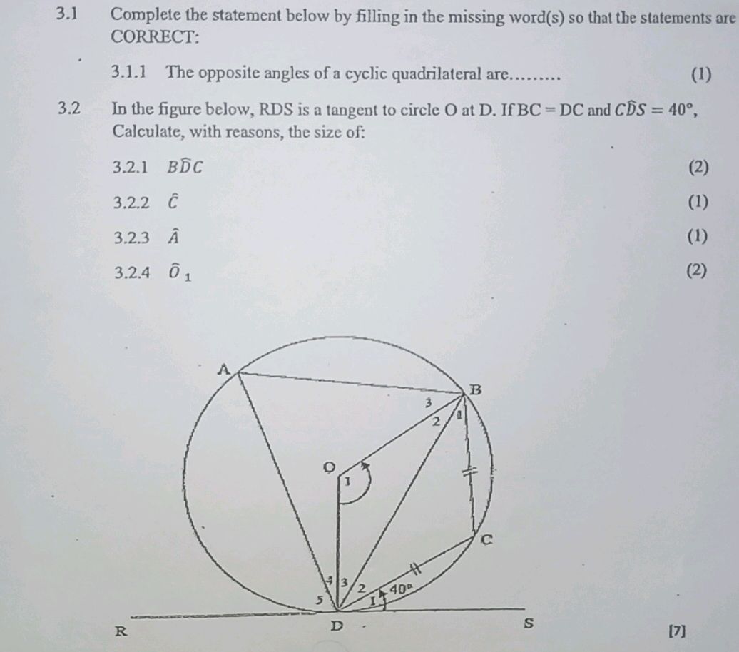 3.1 Complete the statement below by filling | StudyX