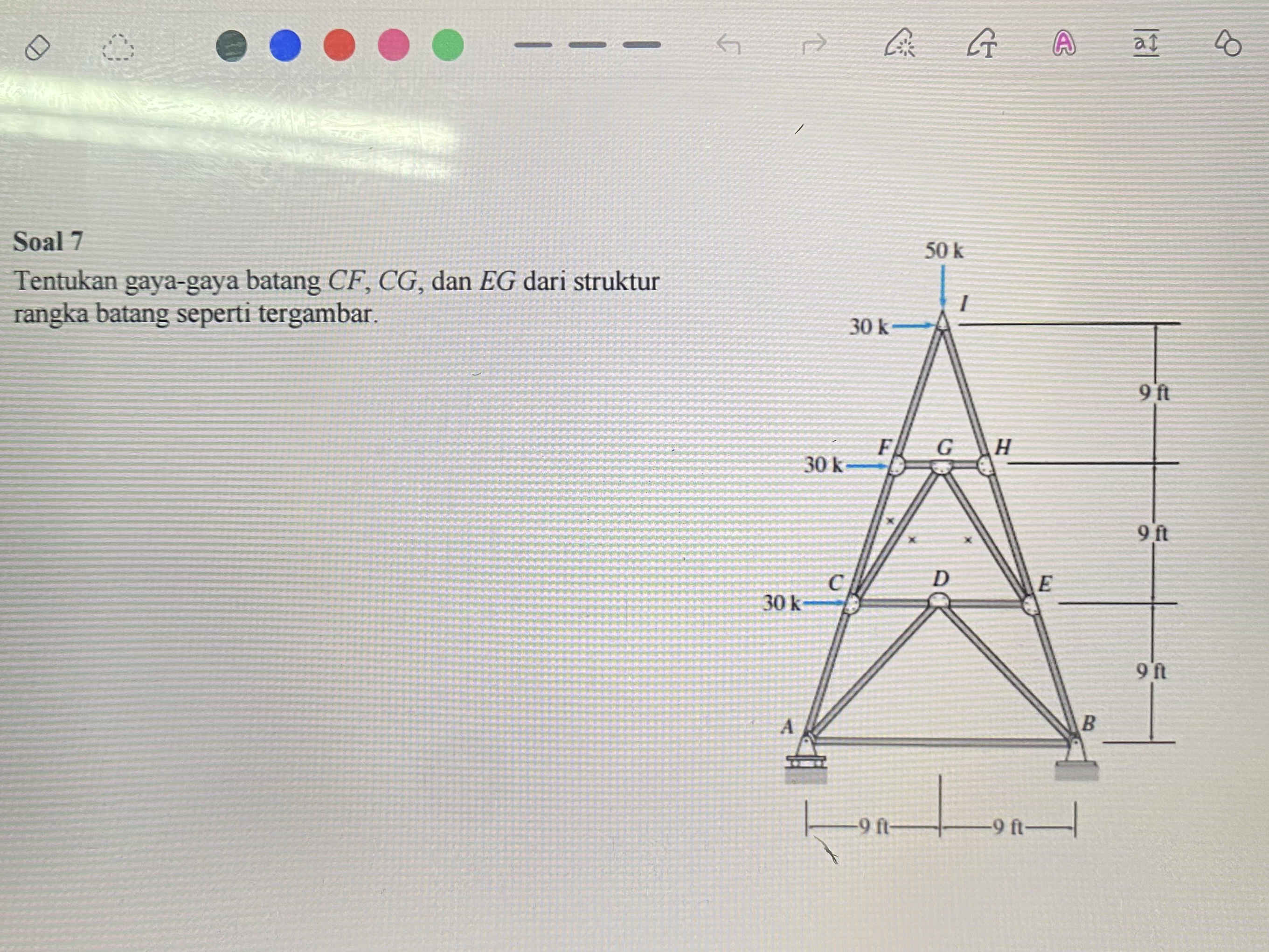 Soal 7 Tentukan gaya-gaya batang CF, CG, | StudyX