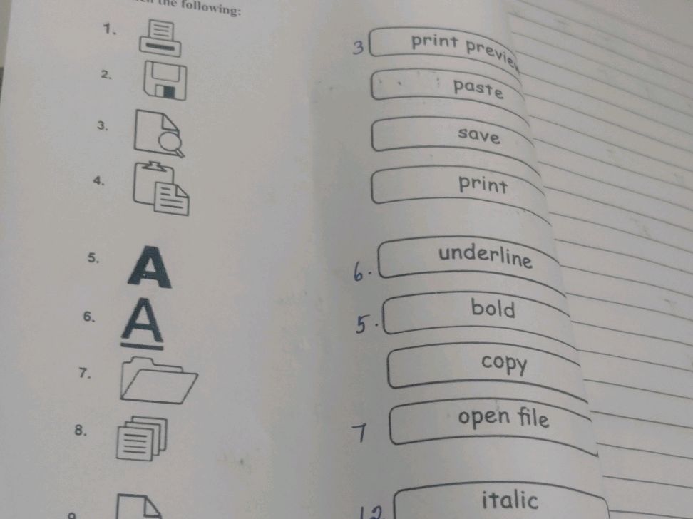 Match the following: 1. (Printer icon) 2. | StudyX