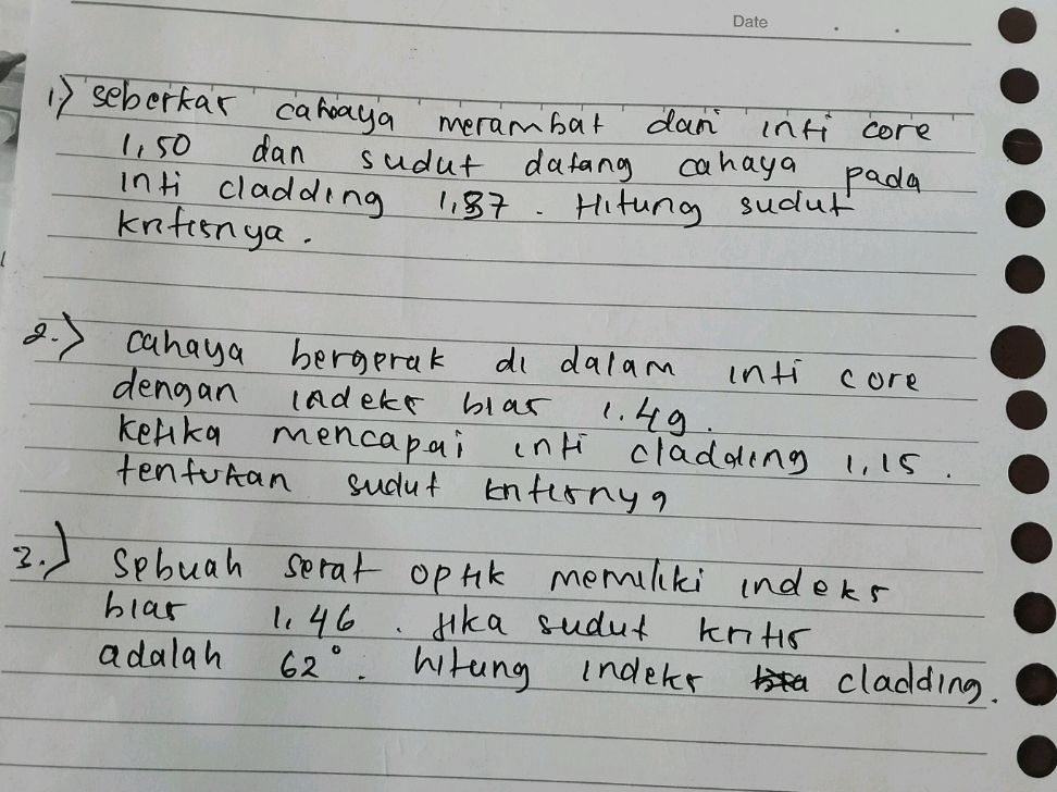 1) seberkar cahaya merambat dan inti core | StudyX