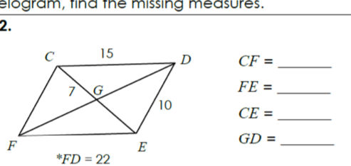 Find the missing measures. CF = _____ FE = | StudyX