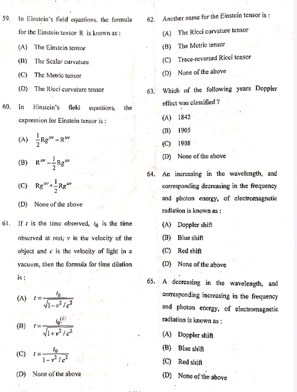 59. In Einstein's field equations, the | StudyX