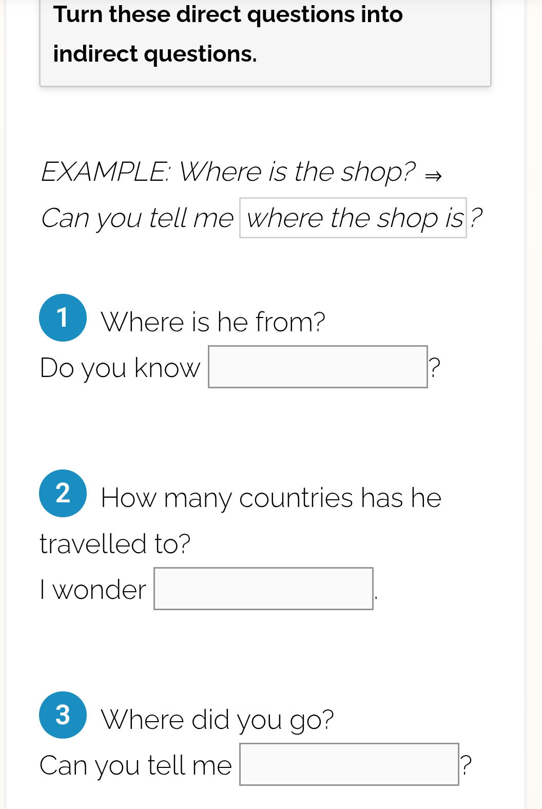 Turn these direct questions into indirect | StudyX