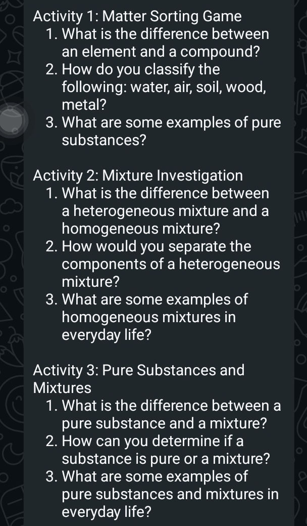 Activity 1: Matter Sorting Game 1. What is | StudyX