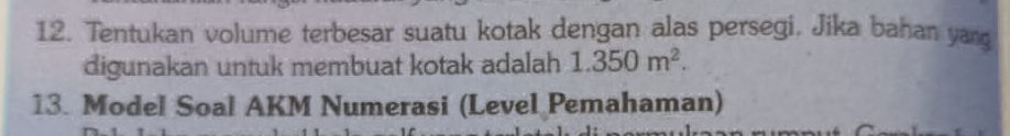 12. Tentukan volume terbesar suatu kotak | StudyX