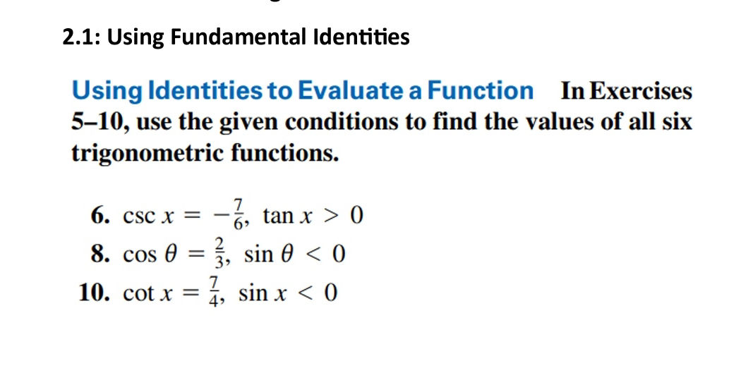 Using Identities to Evaluate a Function In | StudyX