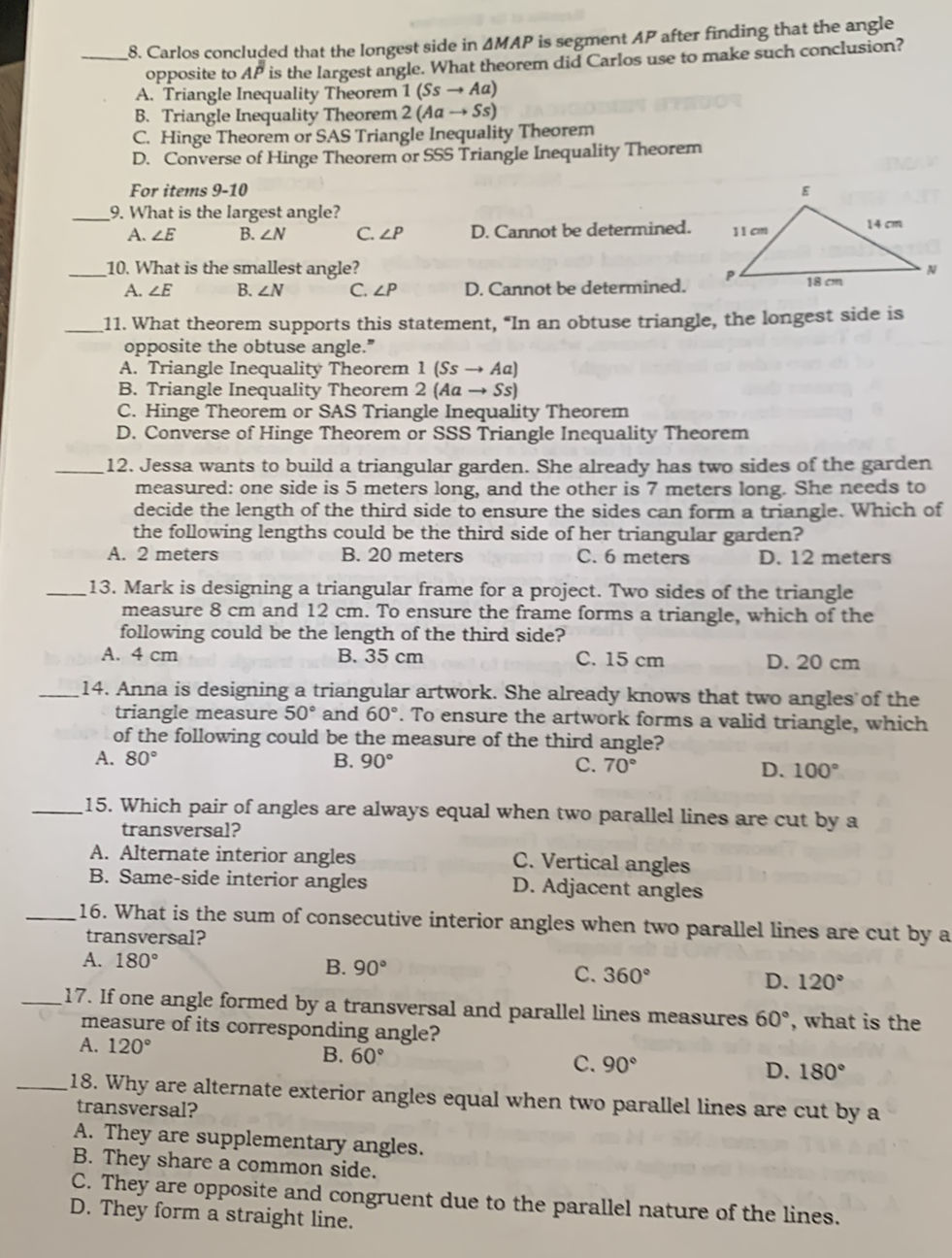 8. Carlos concluded that the longest side in | StudyX