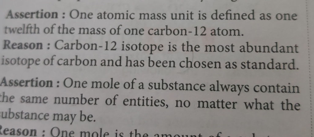 Assertion : One atomic mass unit is defined | StudyX