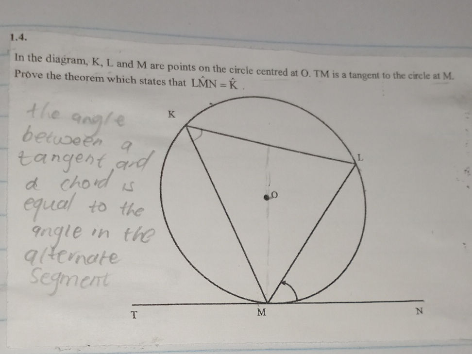 1.4. In the diagram, K, L and M are points | StudyX