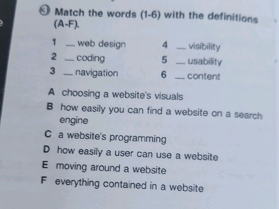 Match the words (1-6) with the definitions | StudyX