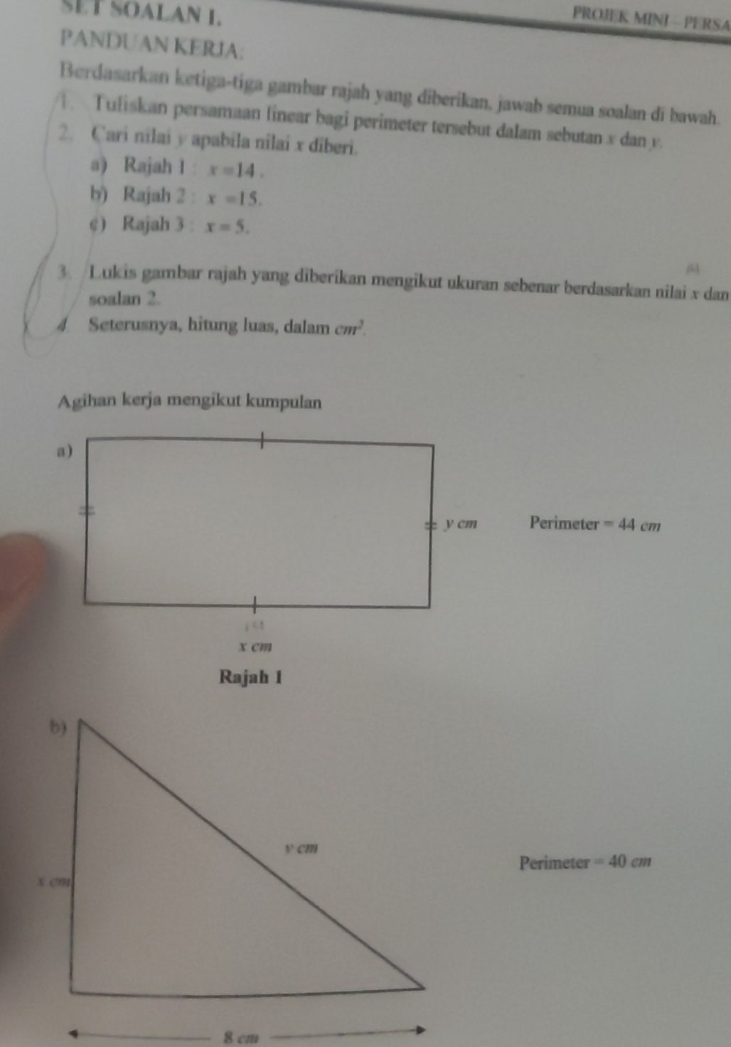 1. Tuliskan persamaan linear bagi perimeter | StudyX
