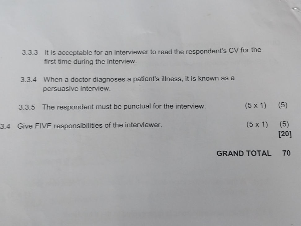 3.3.3 It is acceptable for an interviewer to | StudyX
