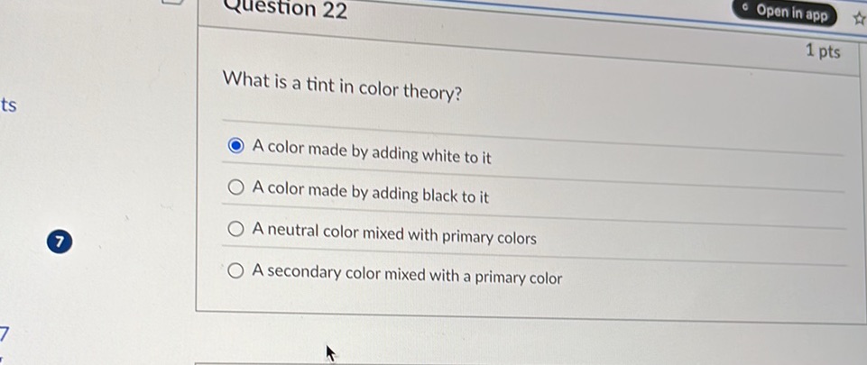 What is a tint in color theory? • A color | StudyX