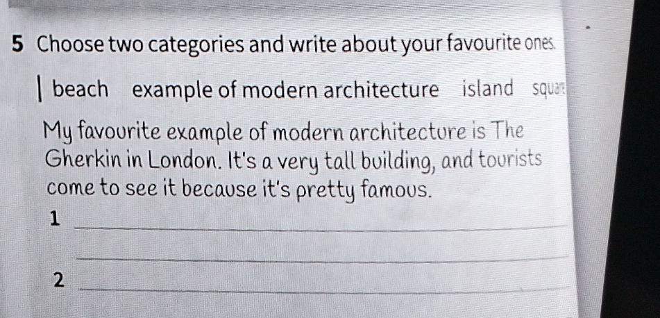 5 Choose two categories and write about your | StudyX