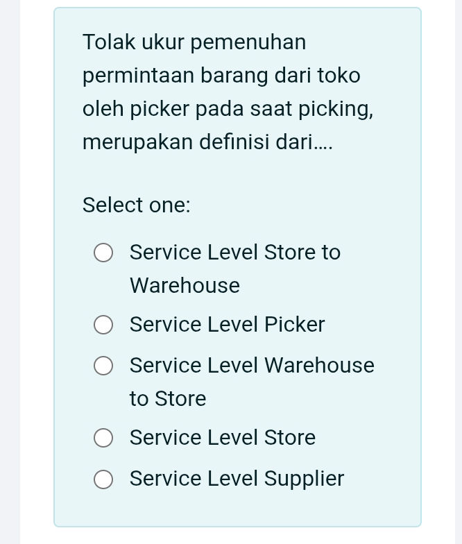 Tolak ukur pemenuhan permintaan barang dari | StudyX