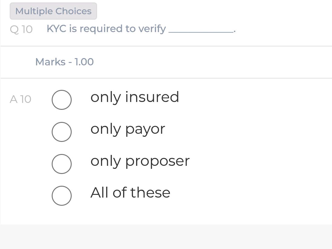 Q 10 KYC is required to verify only | StudyX