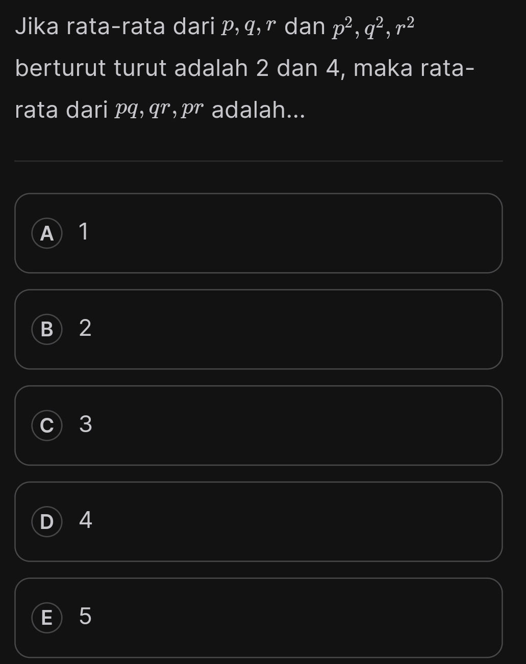Jika rata-rata dari $p, q, r$ dan $p^{2}, | StudyX