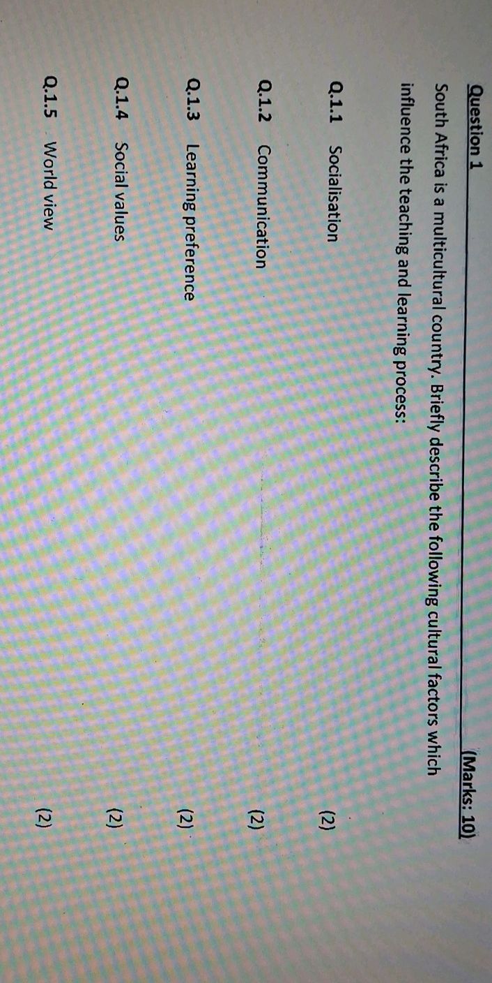 Question 1 (Marks: 10) South Africa is a | StudyX