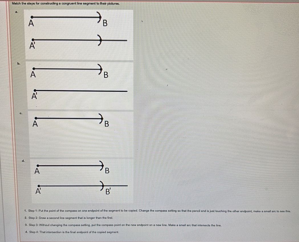 Match the steps for constructing a congruent | StudyX