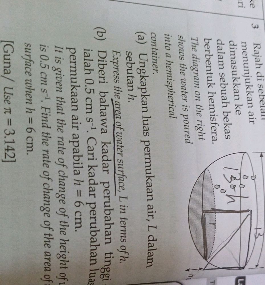 (a) Ungkapkan luas permukaan air, L dalam | StudyX