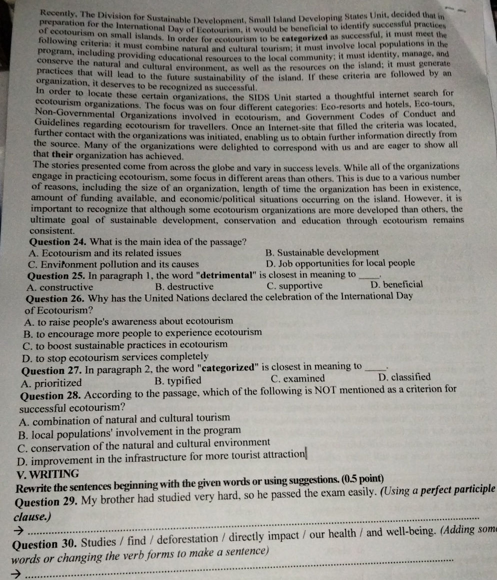 Question 24. What is the main idea of the | StudyX