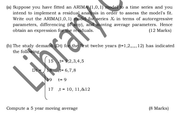 (a) Suppose you have fitted an ARIMA (1,0,1) | StudyX