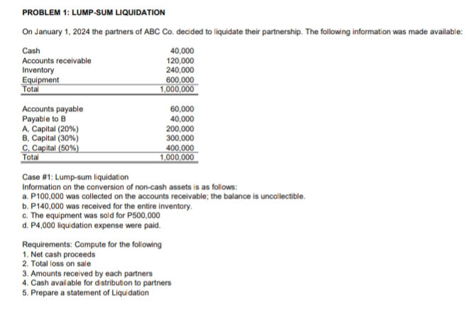 PROBLEM 1: LUMP-SUM LIQUIDATION On January | StudyX